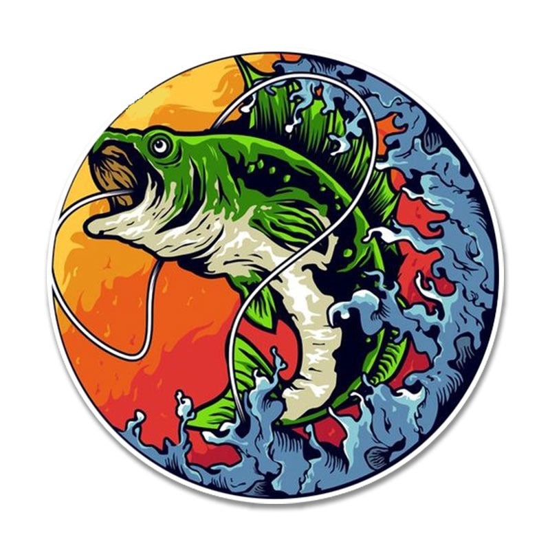 Fish 'Green Sea Bass | Swallowed Hook' Vinyl Car Sticker – Sticker Tuned