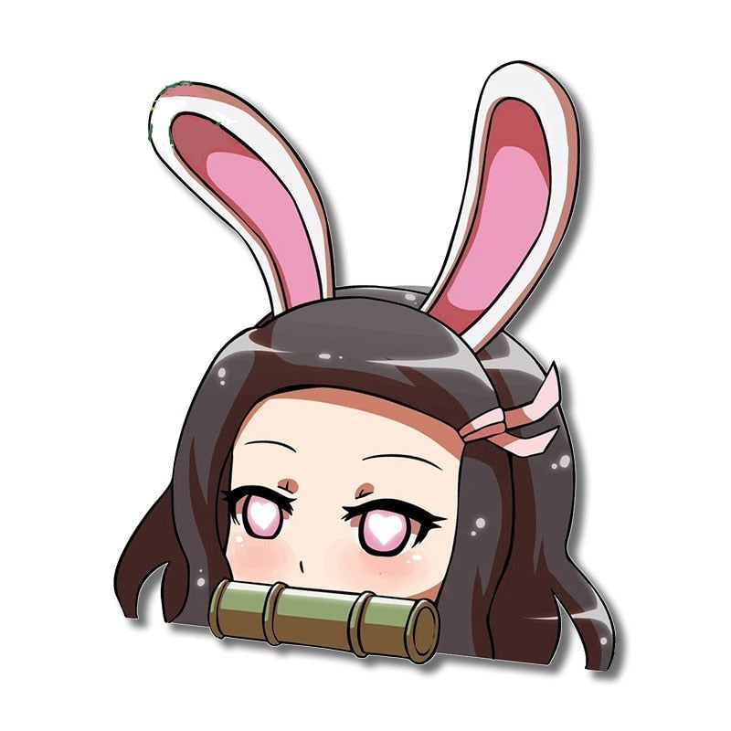 Demon Slayer 'Bunny Nezuko | White Heart Eyes' Vinyl Car Peeker Sticke ...