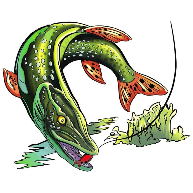 Fish 'Green Pike | Fish In Mouth' Vinyl Car Sticker – Sticker Tuned