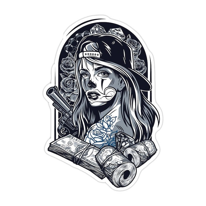 Cool 'Gangster Girl | Gun and Money' Vinyl Car Sticker – Sticker Tuned